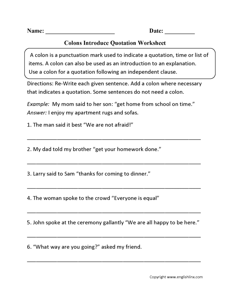 Punctuation Worksheets Colon Worksheets — db-excel.com