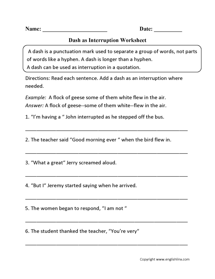 Hyphens And Dashes Worksheet Answers — db-excel.com