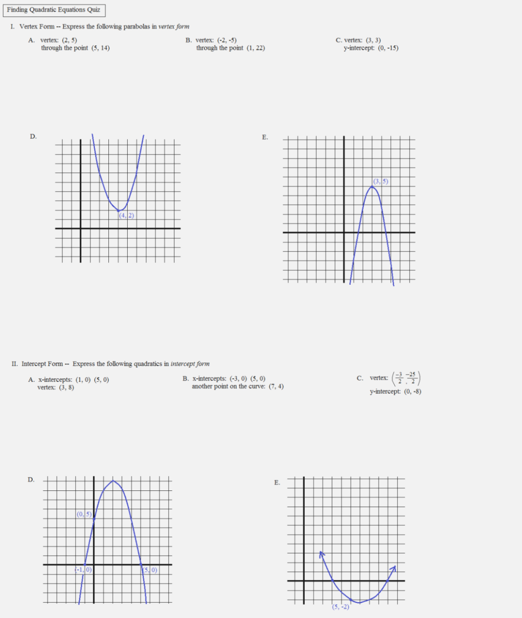 Quadratic Function Quiz Answer Key Db excel Quadratic Function Quiz Answer Key Db excel