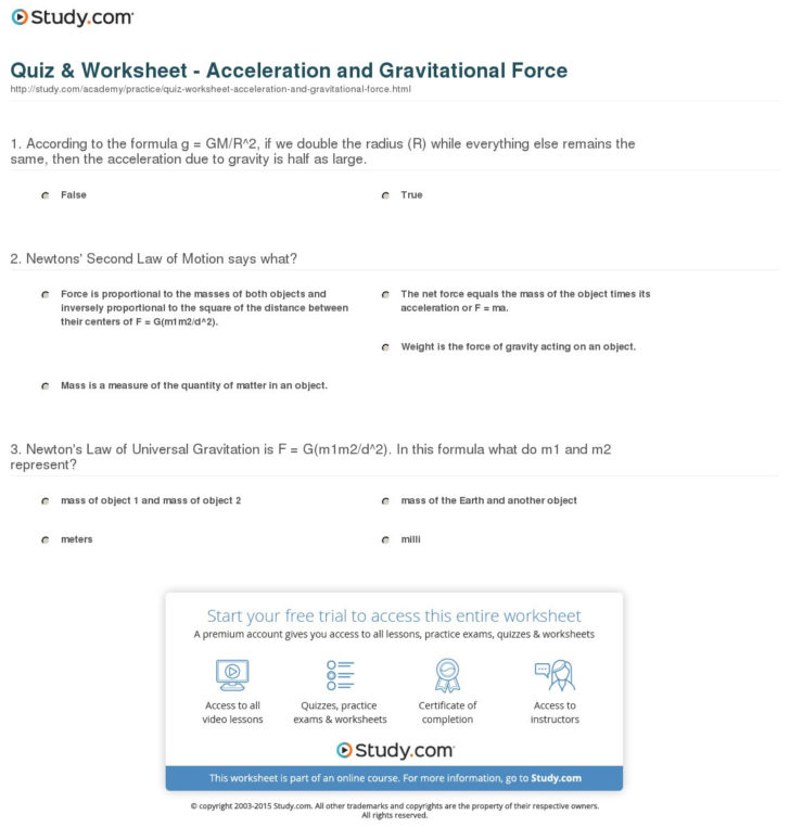Quiz Worksheet Acceleration And Gravitational Force — db-excel.com