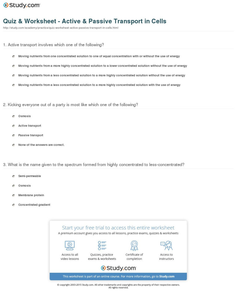 Quiz Worksheet Active Passive Transport In Cells — db-excel.com