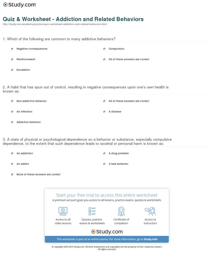 Quiz Worksheet Addiction And Related Behaviors Study — db-excel.com