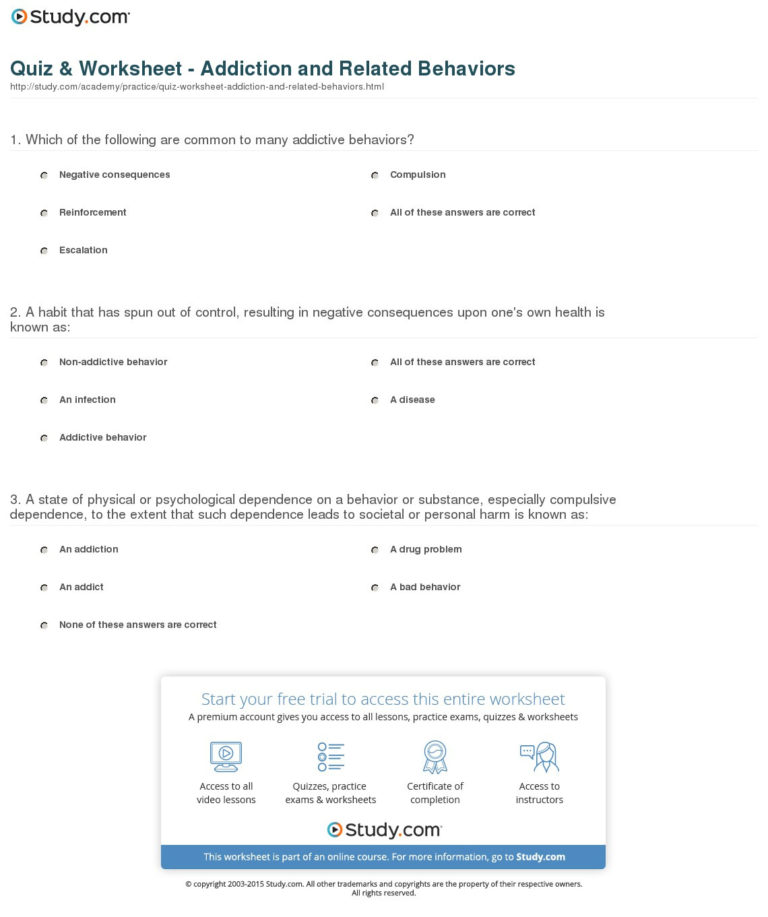 Addictive Behaviors Worksheet — db-excel.com