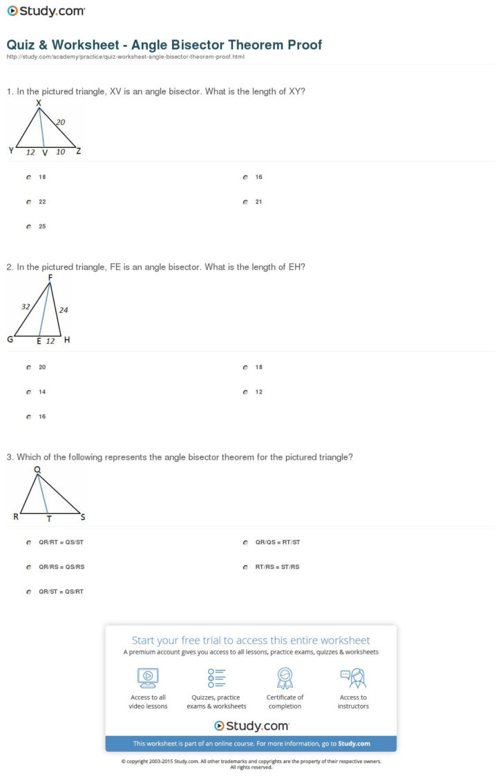 Quiz Worksheet Angle Bisector Theorem Proof Study — db-excel.com