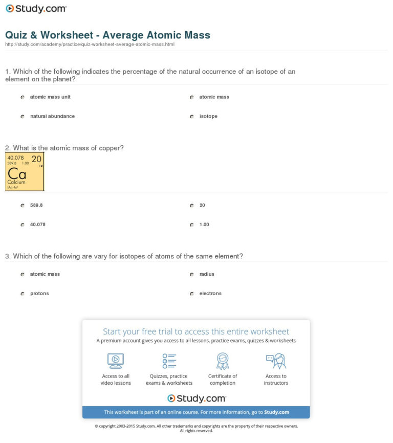 Quiz Worksheet Average Atomic Mass Study — db-excel.com