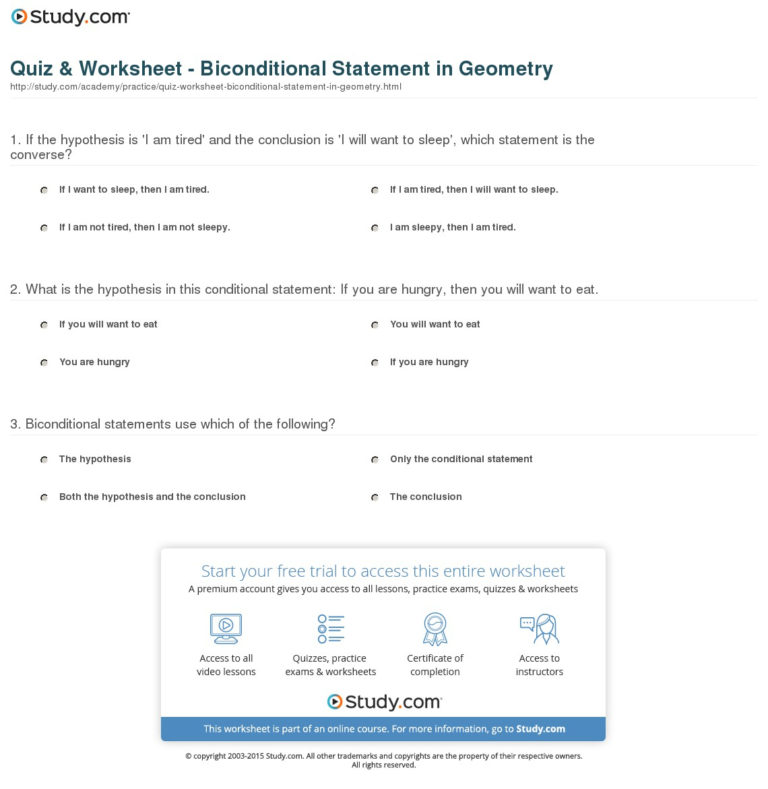 Quiz Worksheet Biconditional Statement In Geometry Study — db-excel.com