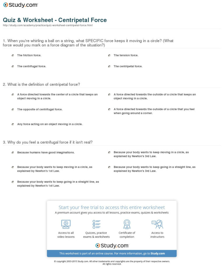 Centripetal Force Worksheet With Answers — db-excel.com