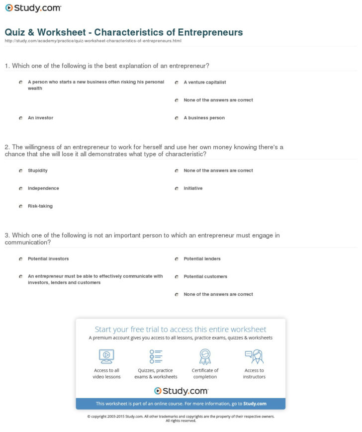 Quiz Worksheet Characteristics Of Entrepreneurs Study — db-excel.com