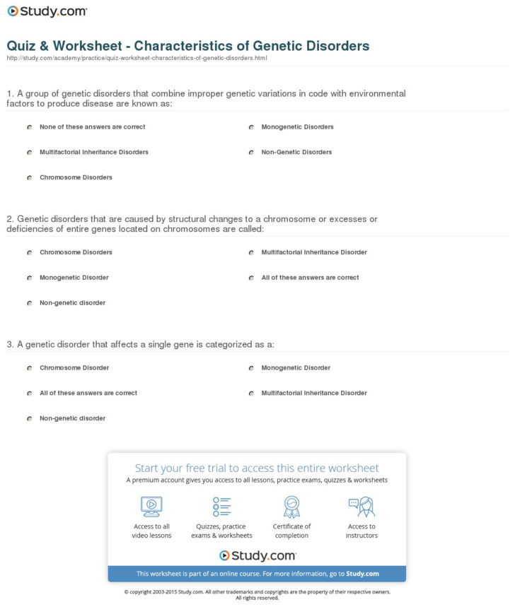 Quiz Worksheet Characteristics Of Genetic Disorders — db-excel.com