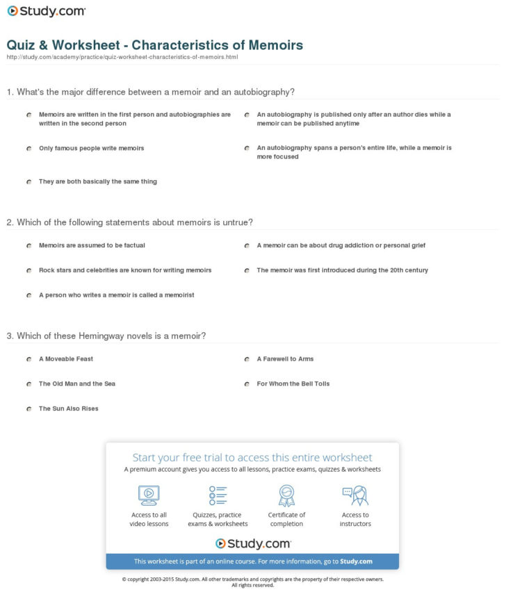 Quiz Worksheet Characteristics Of Memo Study — db-excel.com