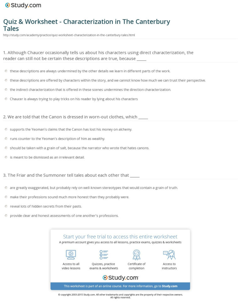 Quiz Worksheet Characterization In The Canterbury Tales — db-excel.com