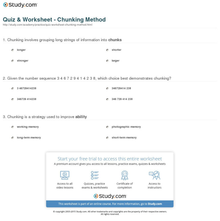 Quiz Worksheet Chunking Method Study — db-excel.com
