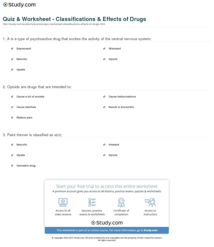 Quiz Worksheet Classifications Effects Of Drugs — db-excel.com