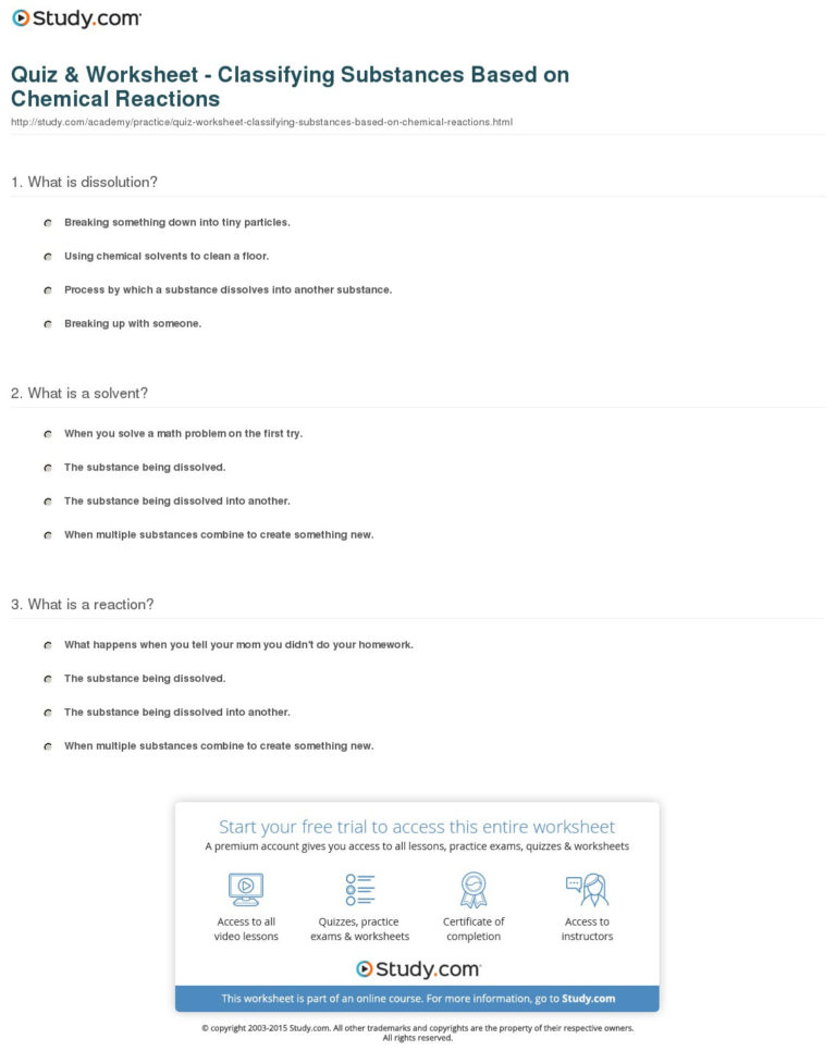 Quiz Worksheet Classifying Substances Based On Chemical — db-excel.com