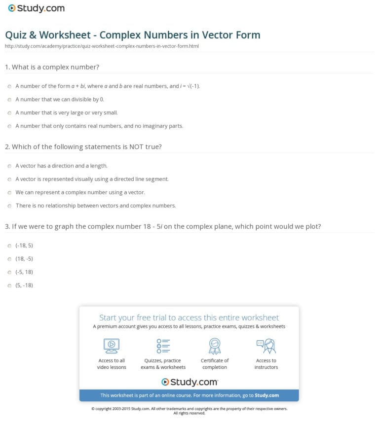 Quiz Worksheet Complex Numbers In Vector Form Study — db-excel.com