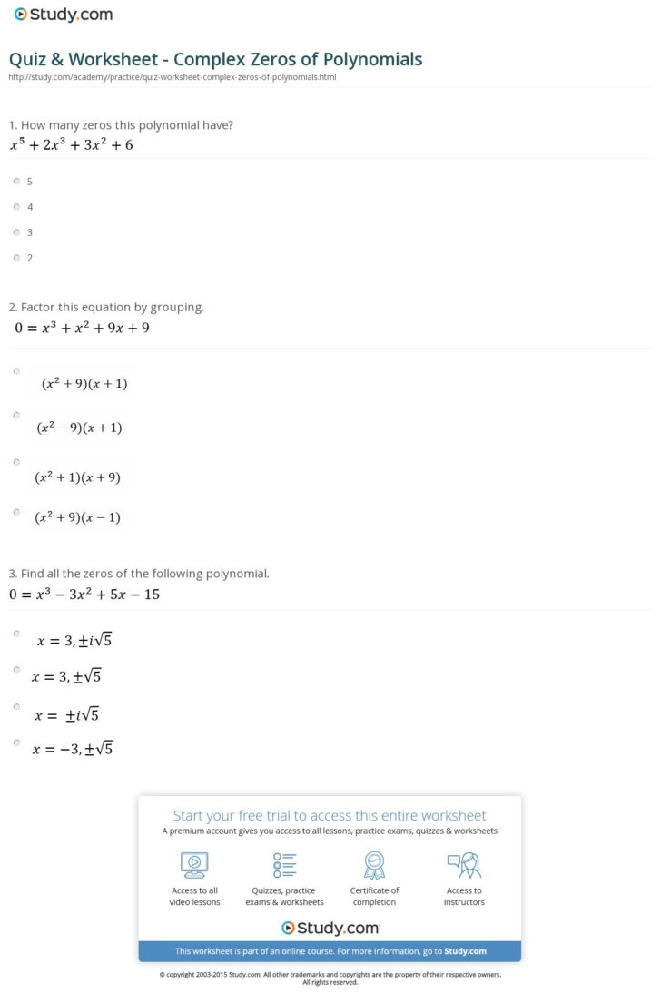 Factoring Polynomials Finding Zeros Of Polynomials Worksheet Answers ...