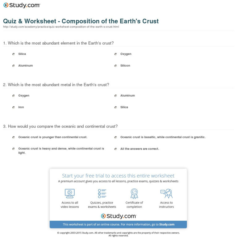 Quiz Worksheet Composition Of The Earth's Crust Study — db-excel.com