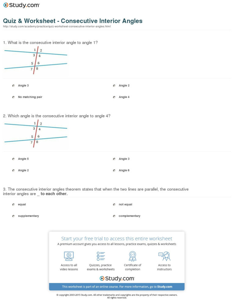 Quiz Worksheet Consecutive Interior Angles Study — db-excel.com