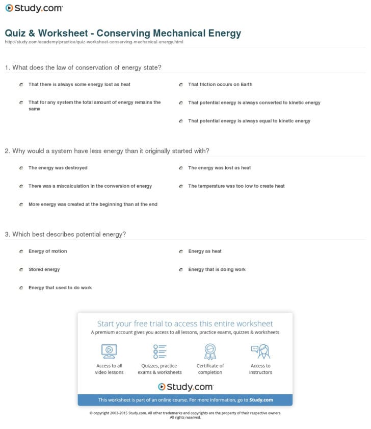 Conservation Of Mechanical Energy Worksheet — db-excel.com