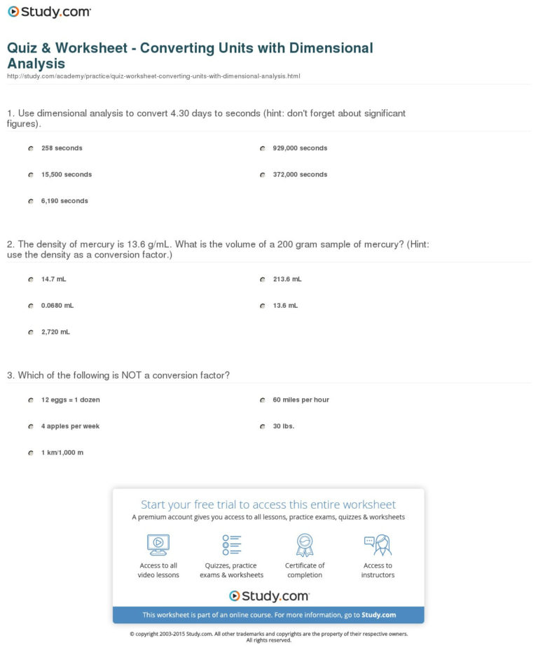 Dimensional Analysis Worksheet Answers — db-excel.com