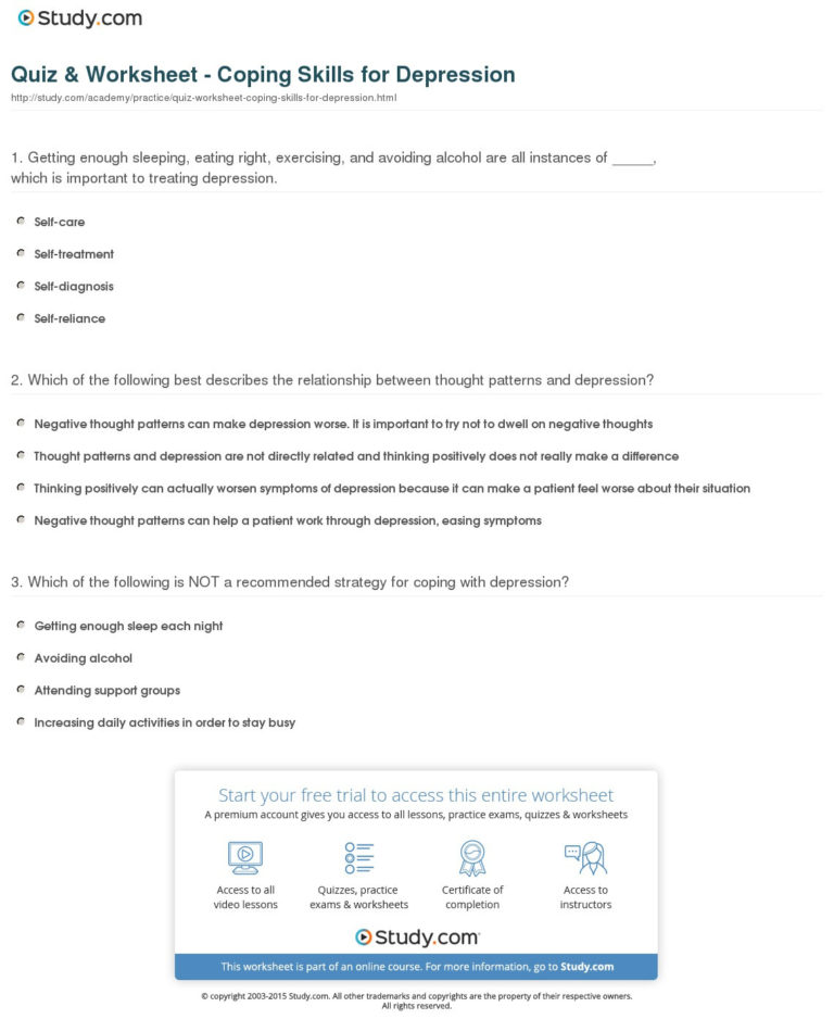 Quiz Worksheet Coping Skills For Depression Study — db-excel.com