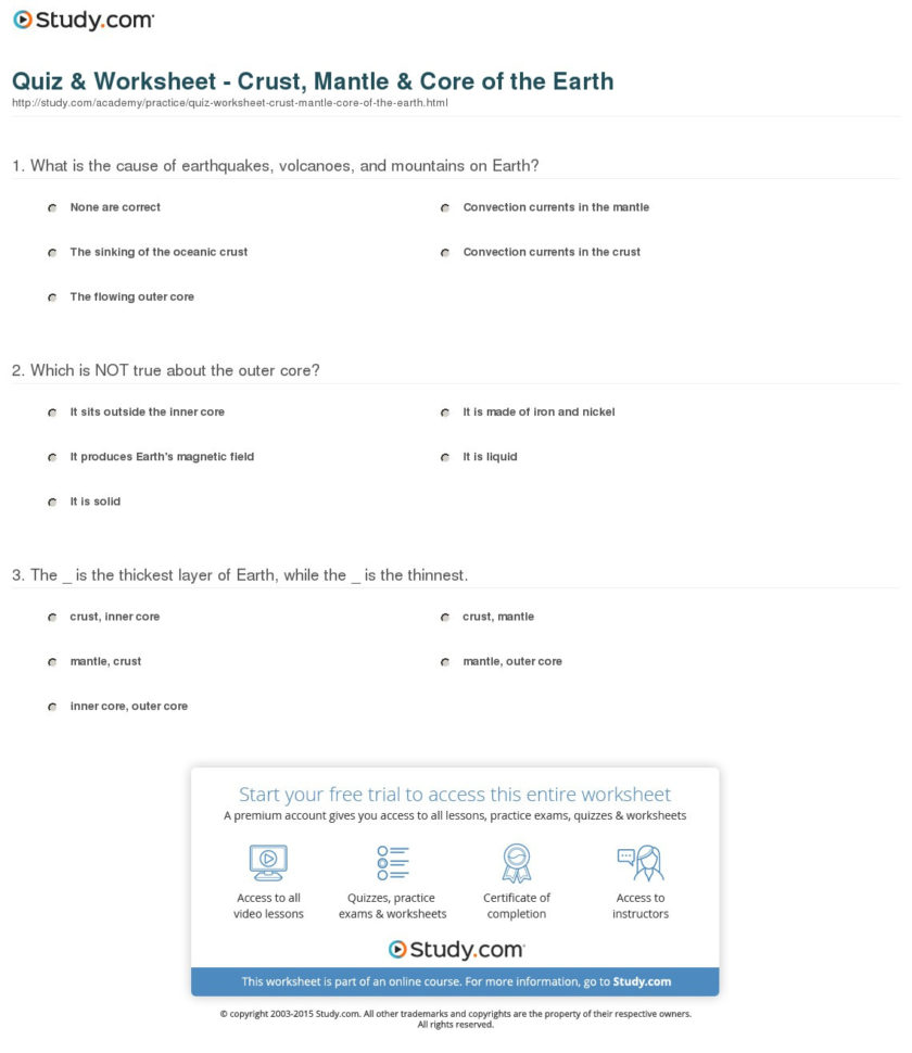 Quiz Worksheet Crust Mantle Core Of The Earth Study — db-excel.com