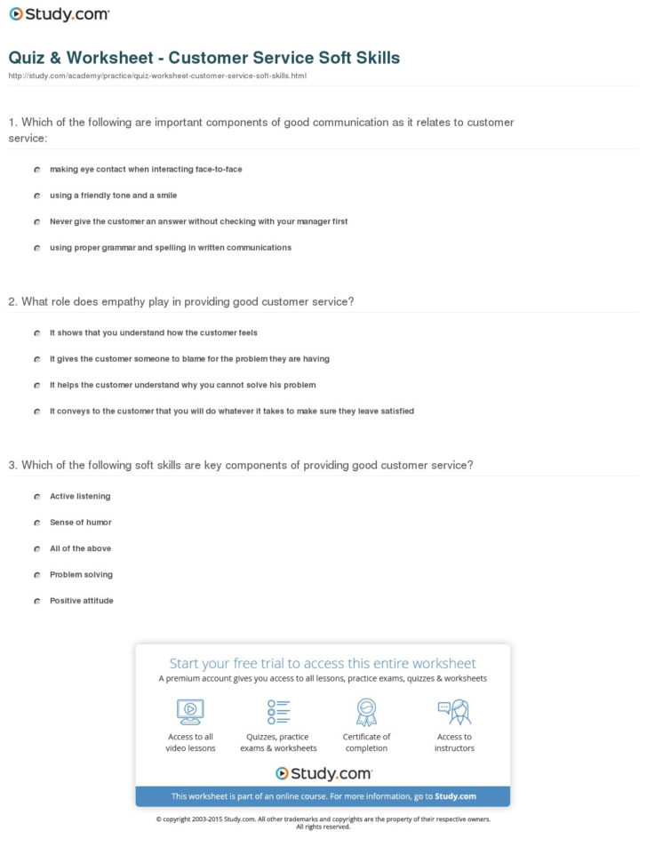 Quiz Worksheet Customer Service Soft Skills Study — db-excel.com