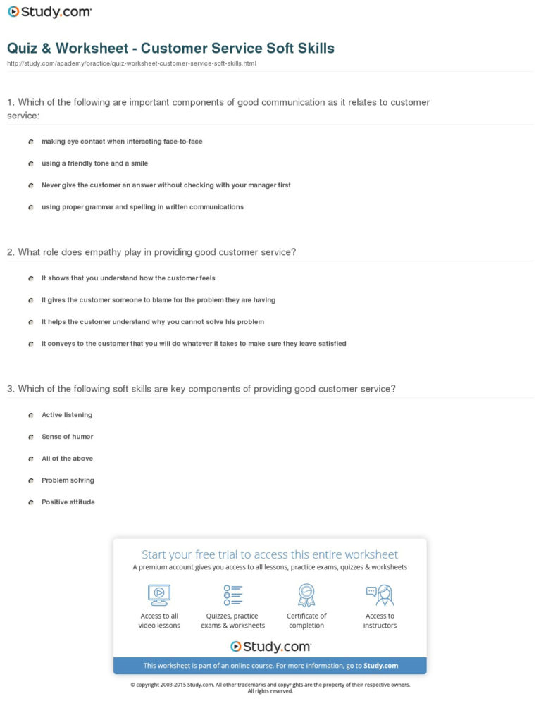 Quiz Worksheet Customer Service Soft Skills Study — db-excel.com