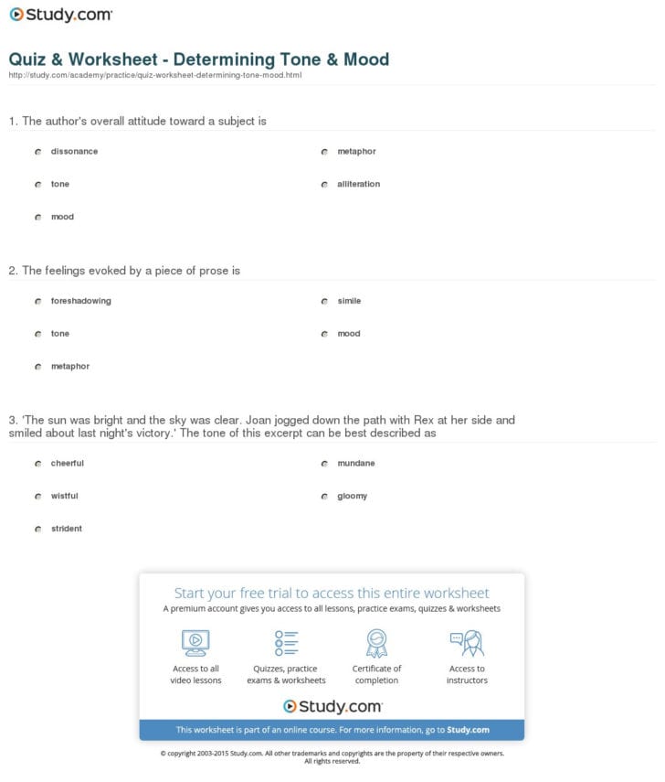 Quiz Worksheet Determining Tone Mood Study — db-excel.com