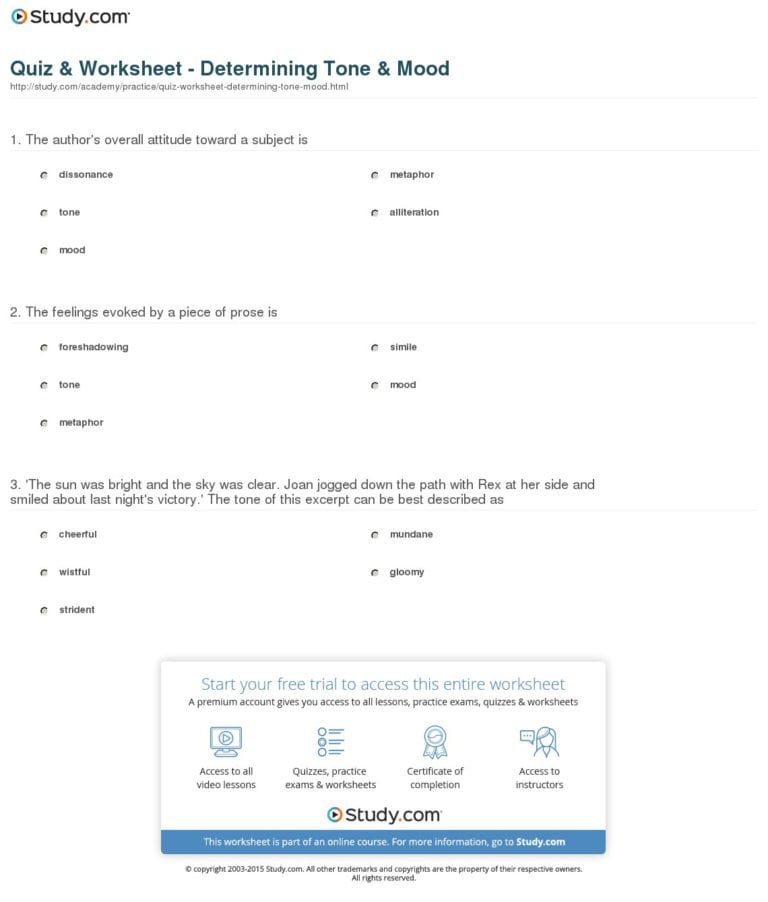Identifying Tone And Mood Worksheet Answers — db-excel.com