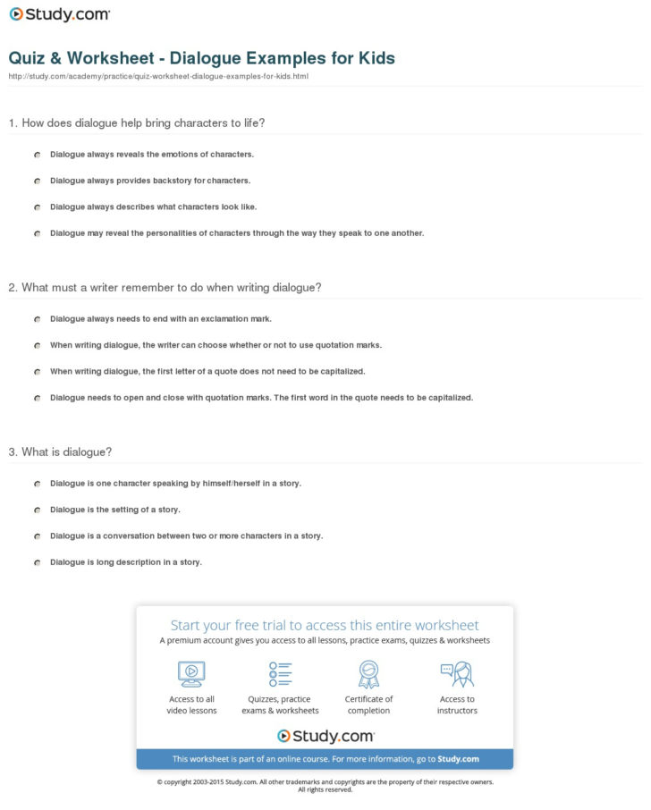 Writing Dialogue Worksheet — db-excel.com