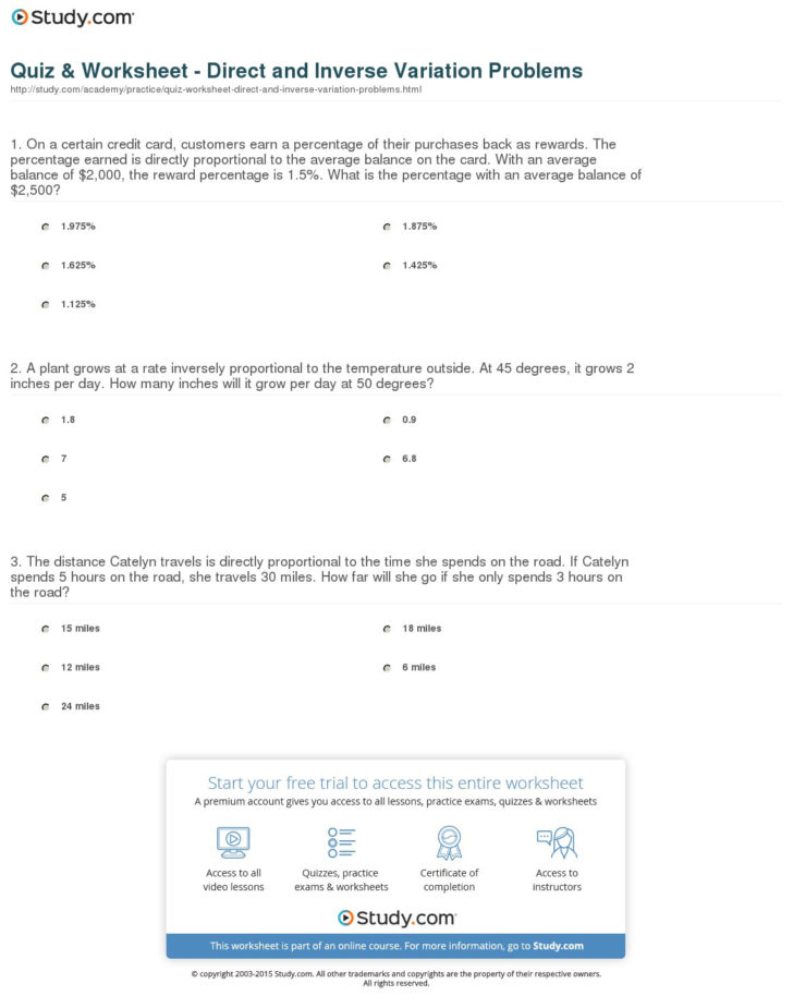 Direct And Inverse Variation Word Problems Worksheet With Answers Db