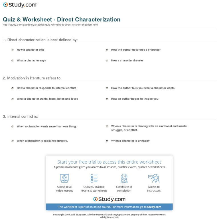 Direct And Indirect Characterization Worksheet — db-excel.com