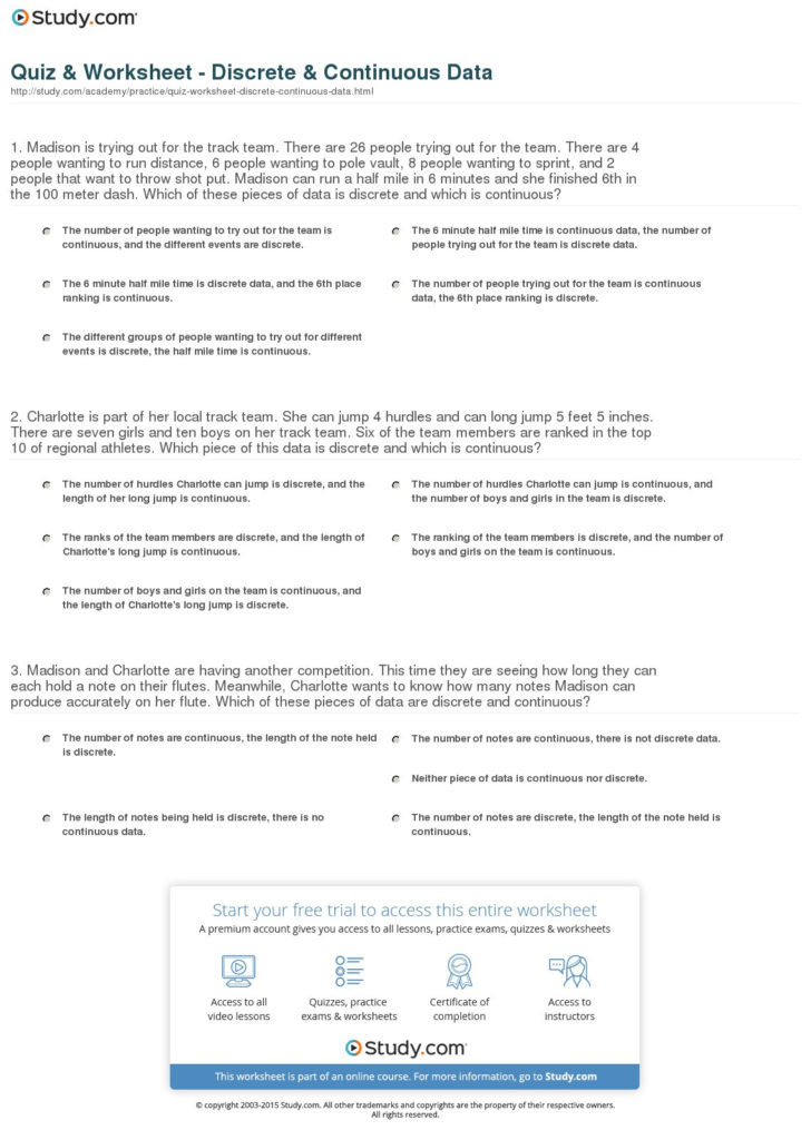 Quiz Worksheet Discrete Continuous Data Study — db-excel.com