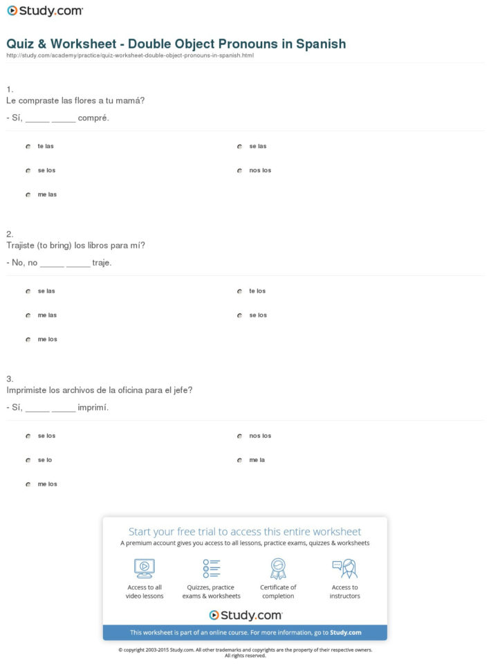 Double Object Pronouns Spanish Worksheet — db-excel.com