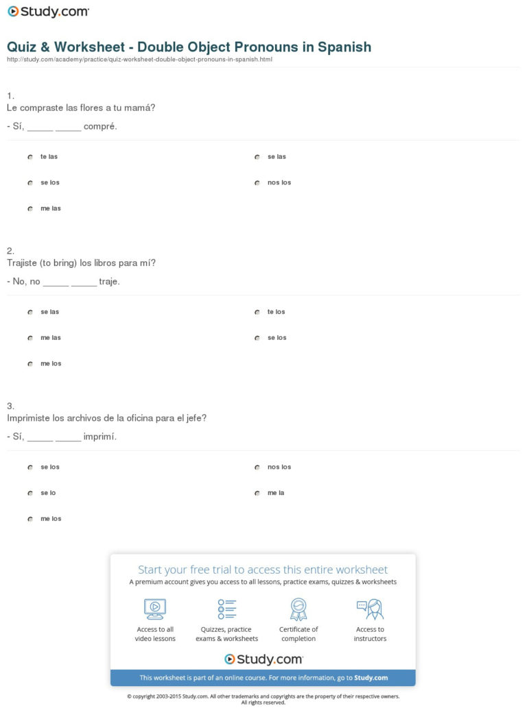 Double Object Pronouns Spanish Worksheet — db-excel.com