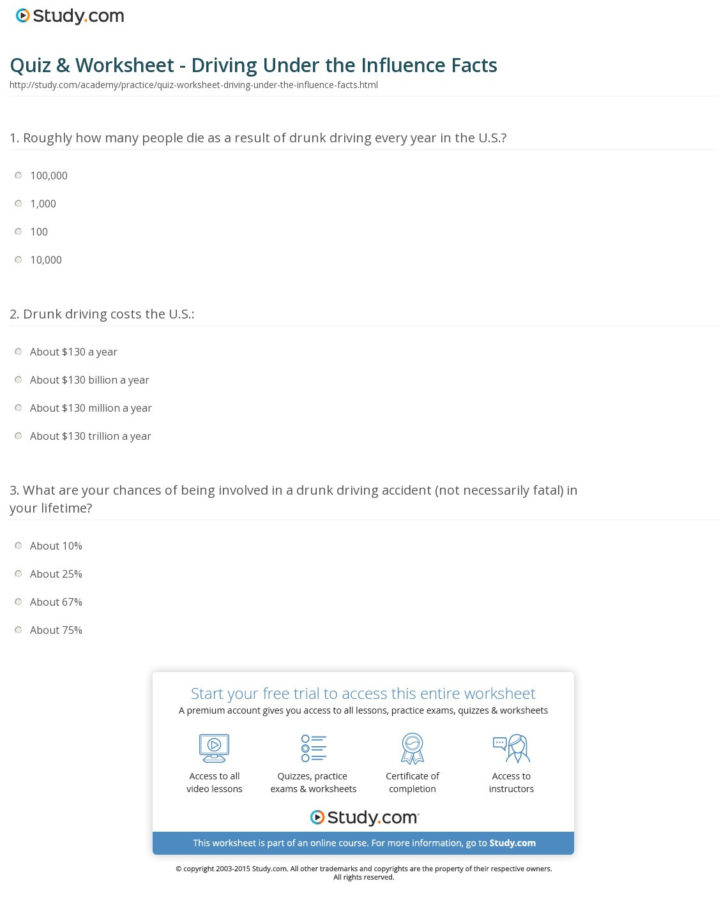 Quiz Worksheet Driving Under The Influence Facts Study — db-excel.com