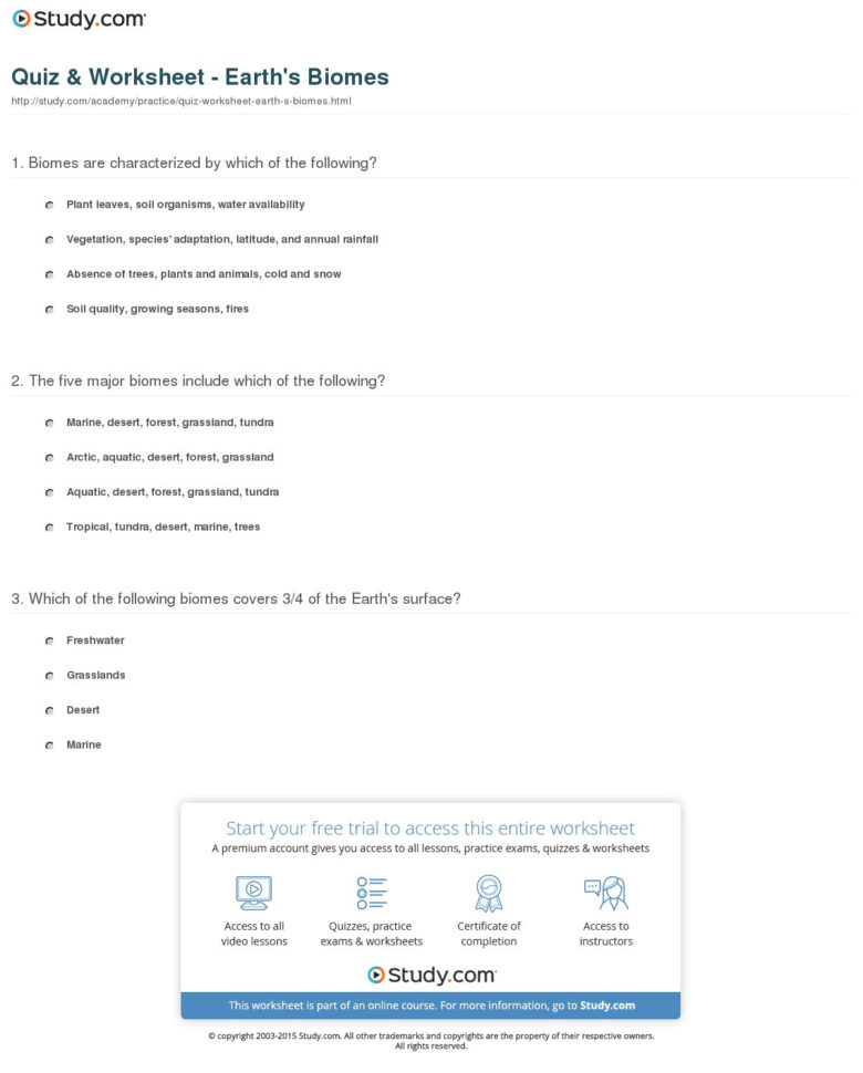 Quiz Worksheet Earth's Biomes Study — db-excel.com
