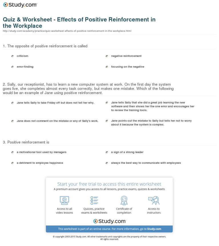 Quiz Worksheet Effects Of Positive Reinforcement In The — db-excel.com