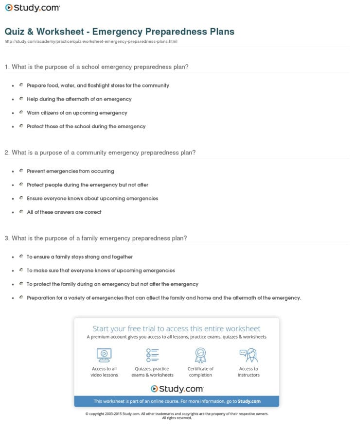 Quiz Worksheet Emergency Preparedness Plans Study — db-excel.com