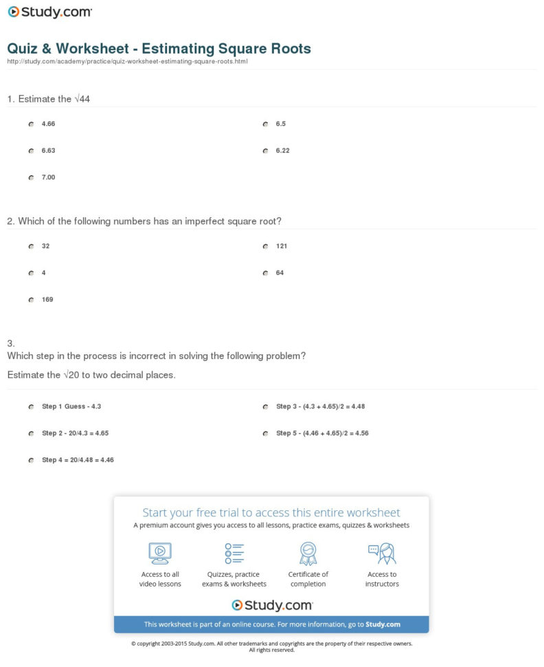 Estimating Square Roots Worksheet — db-excel.com