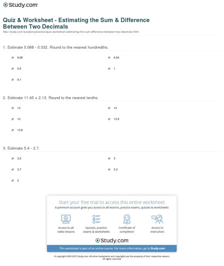 Estimating Sums And Differences Worksheets — db-excel.com