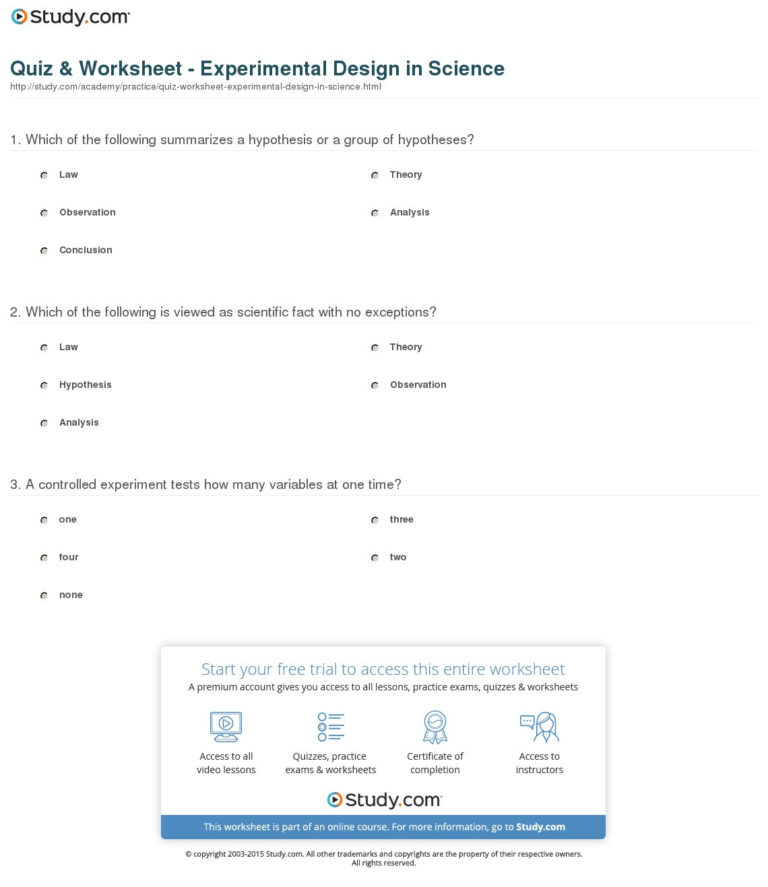Quiz Worksheet Experimental Design In Science Study — db-excel.com