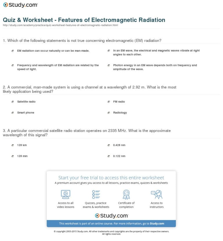 Quiz Worksheet Features Of Electromagnetic Radiation — db-excel.com