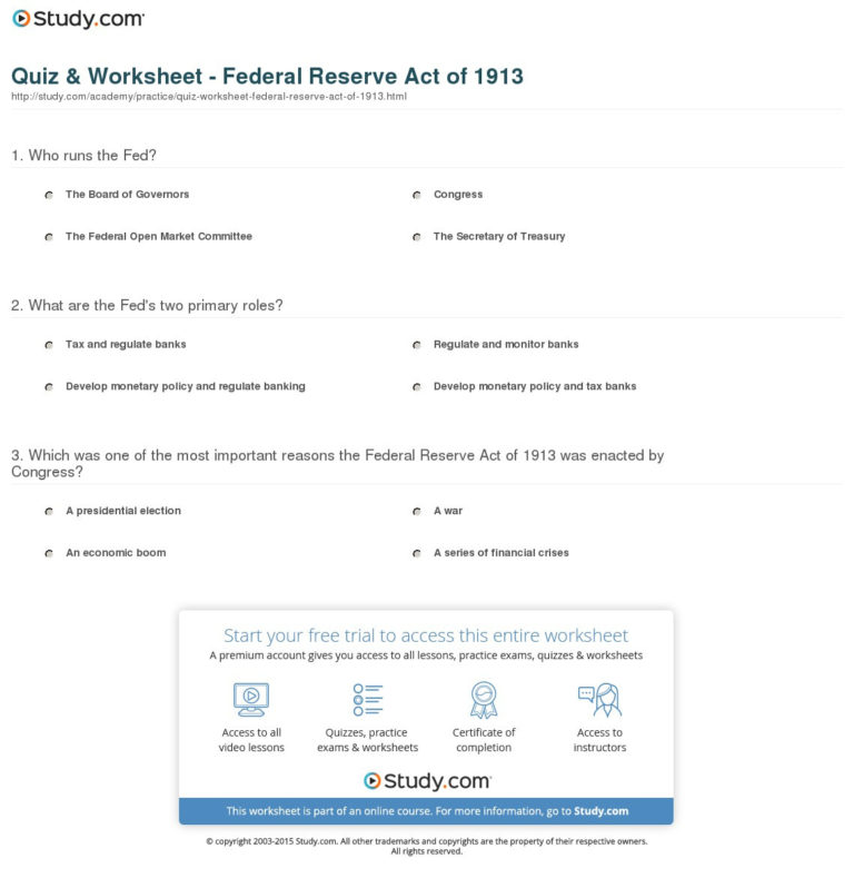 Tools Of The Federal Reserve Worksheet Answer Key — db-excel.com