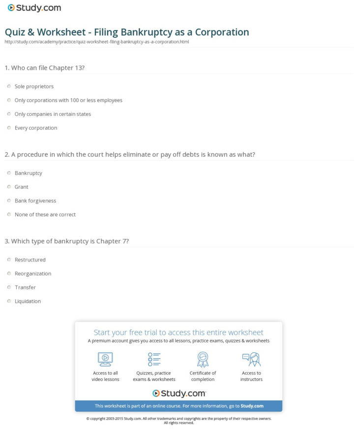 Quiz Worksheet Filing Bankruptcy As A Corporation — db-excel.com