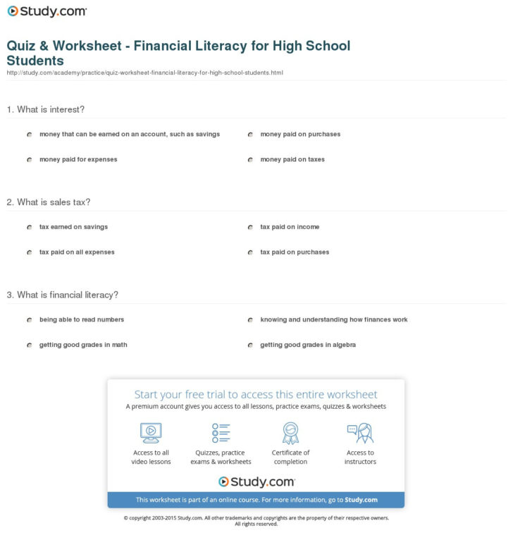 Personal Finance Worksheets For Highschool Students — db-excel.com