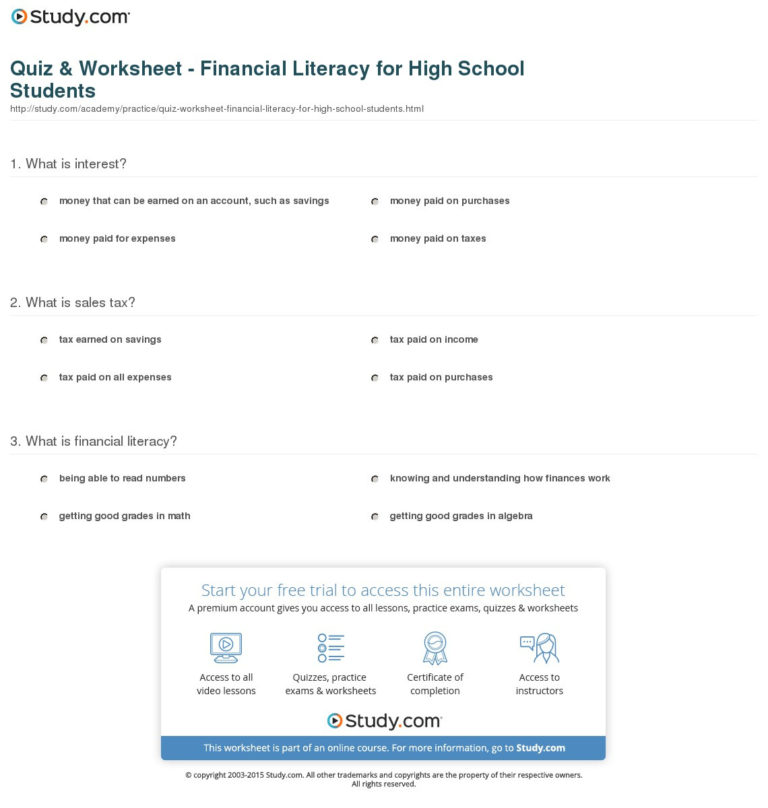 Personal Finance Worksheets For Highschool Students | db-excel.com
