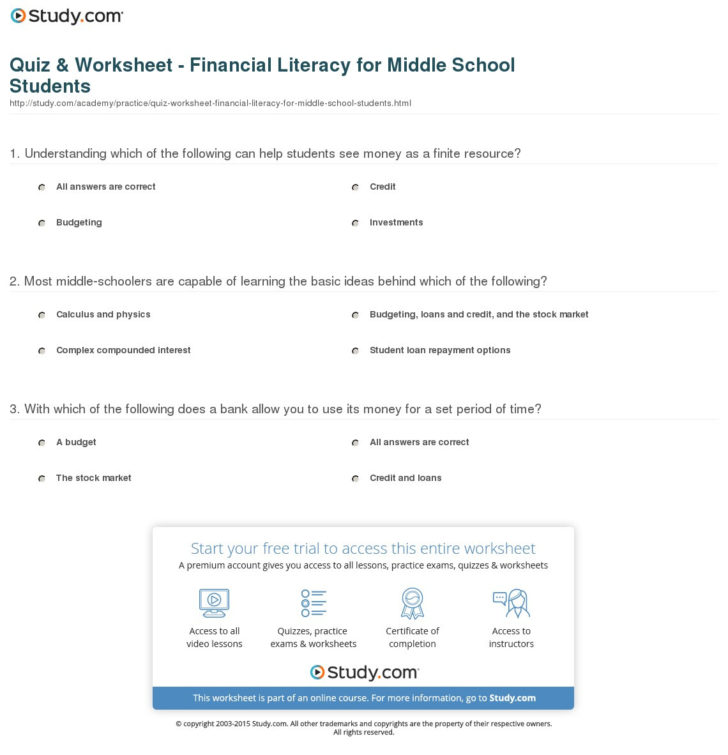 Quiz Worksheet Financial Literacy For Middle School — db-excel.com
