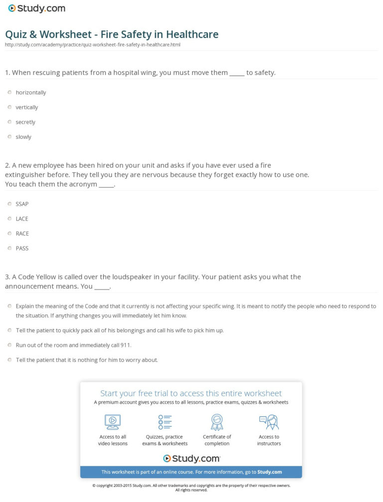 Quiz Worksheet Fire Safety In Healthcare Study — db-excel.com